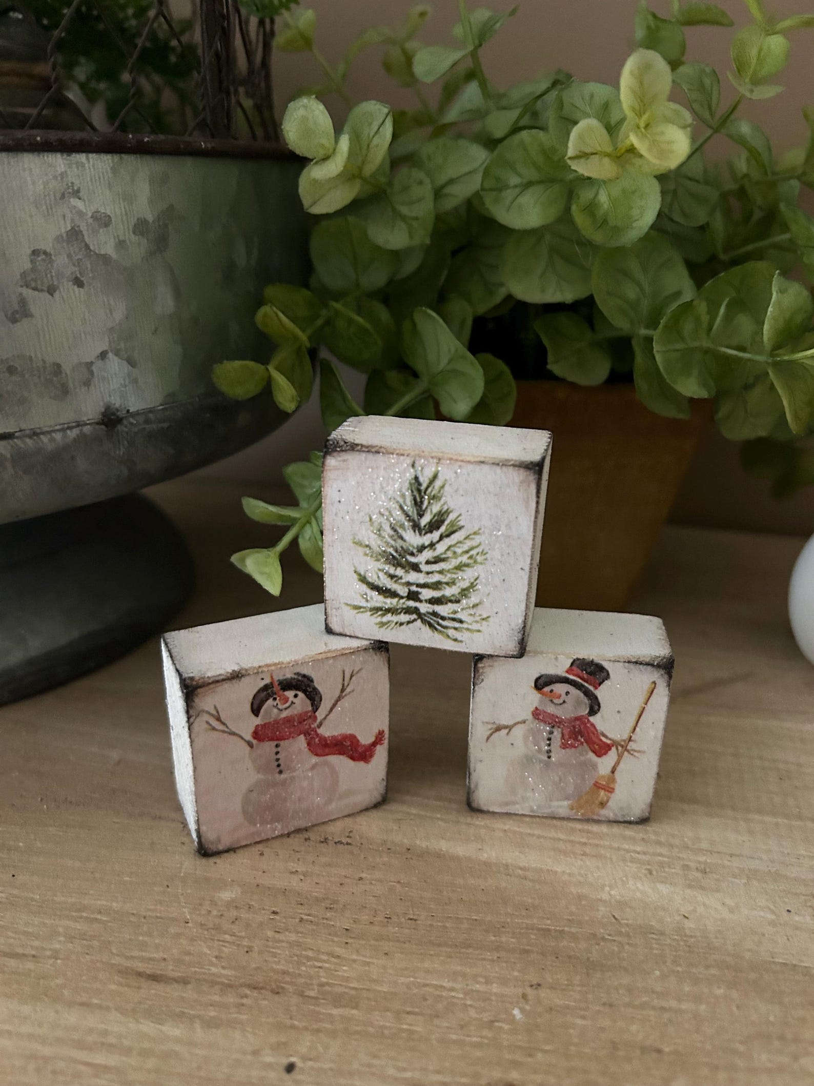 Snowman Christmas Winter Mini Wooden Blocks - Etsy