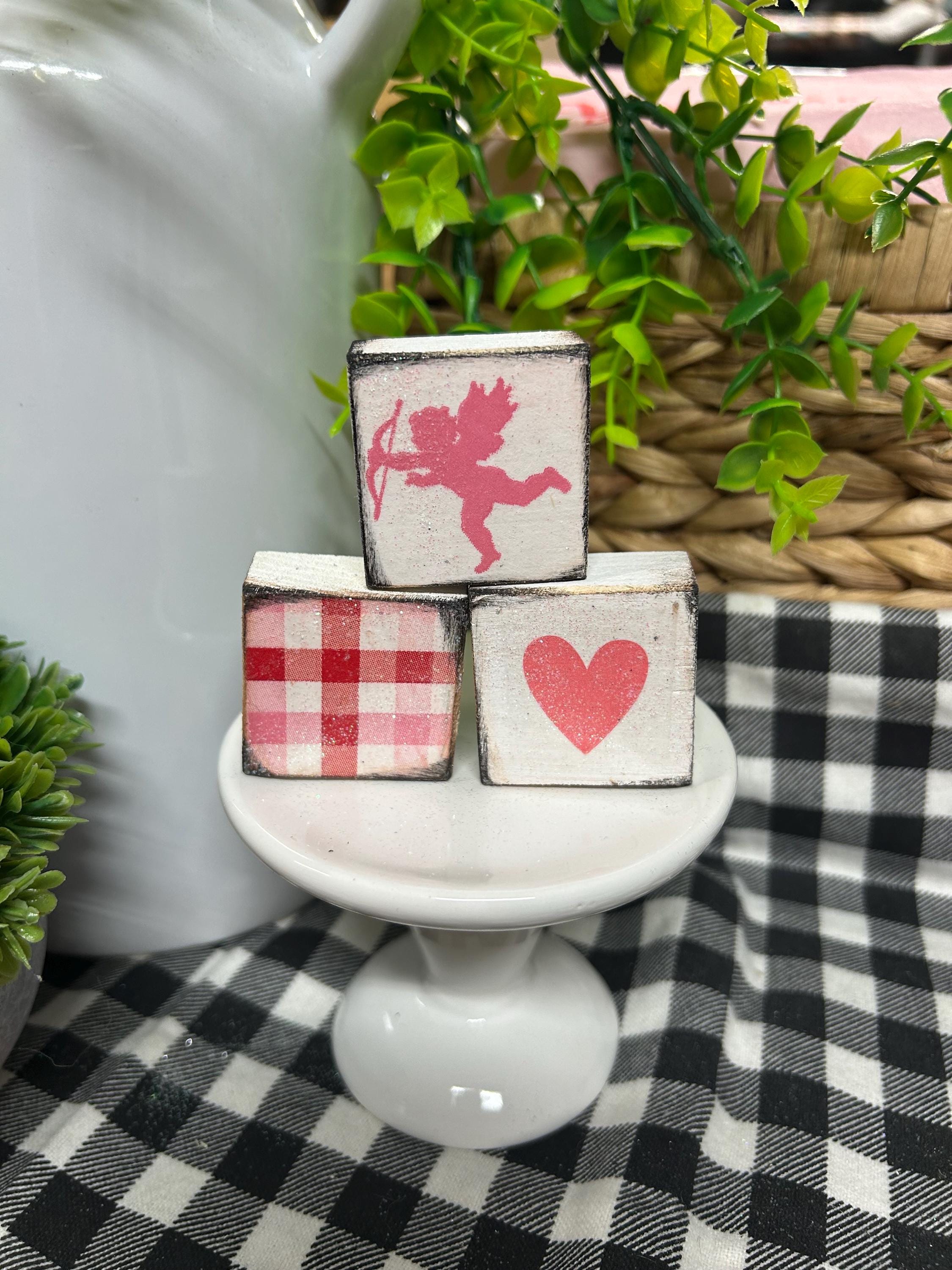 Valentine’s Day Mini Hearts Cupid Love Wood Stacking Block Sets ...