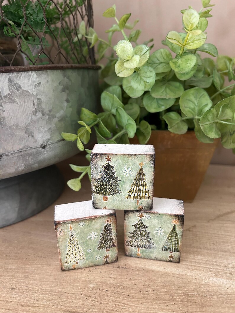 Christmas Trees Winter Mini Wooden Blocks - Etsy