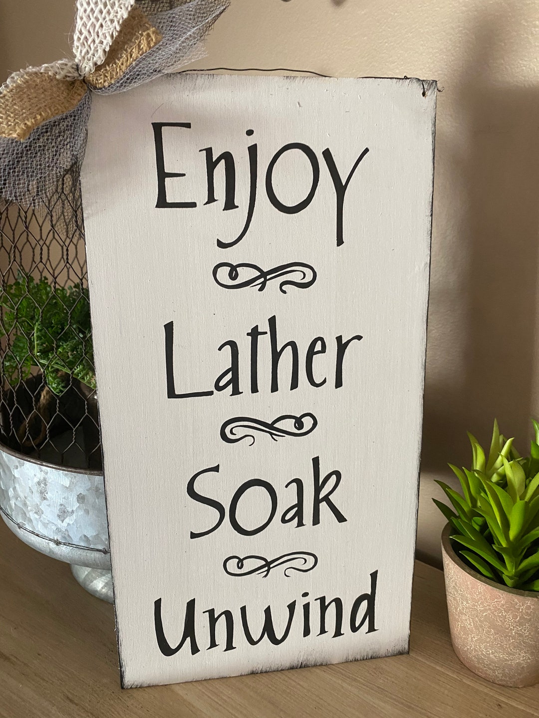 Enjoy Lather Soak Farmhouse Bathroom Decor Painted Wooden - Etsy