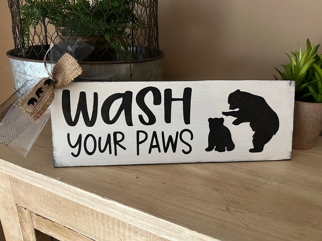 Bear Wash Your Paws Cub Mama Bathroom Hanging Sign Cabin Outhouse Bath ...