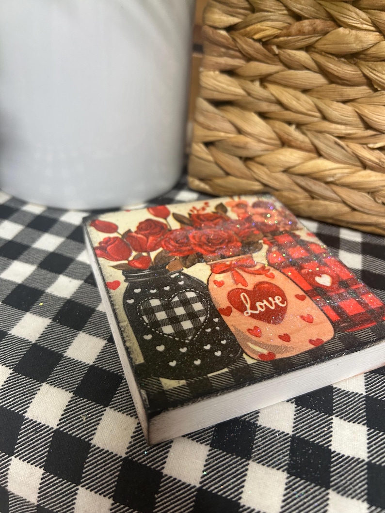 Happy Valentine’s Day Red Roses Thick Wood Stacking Block Sign Shelf ...