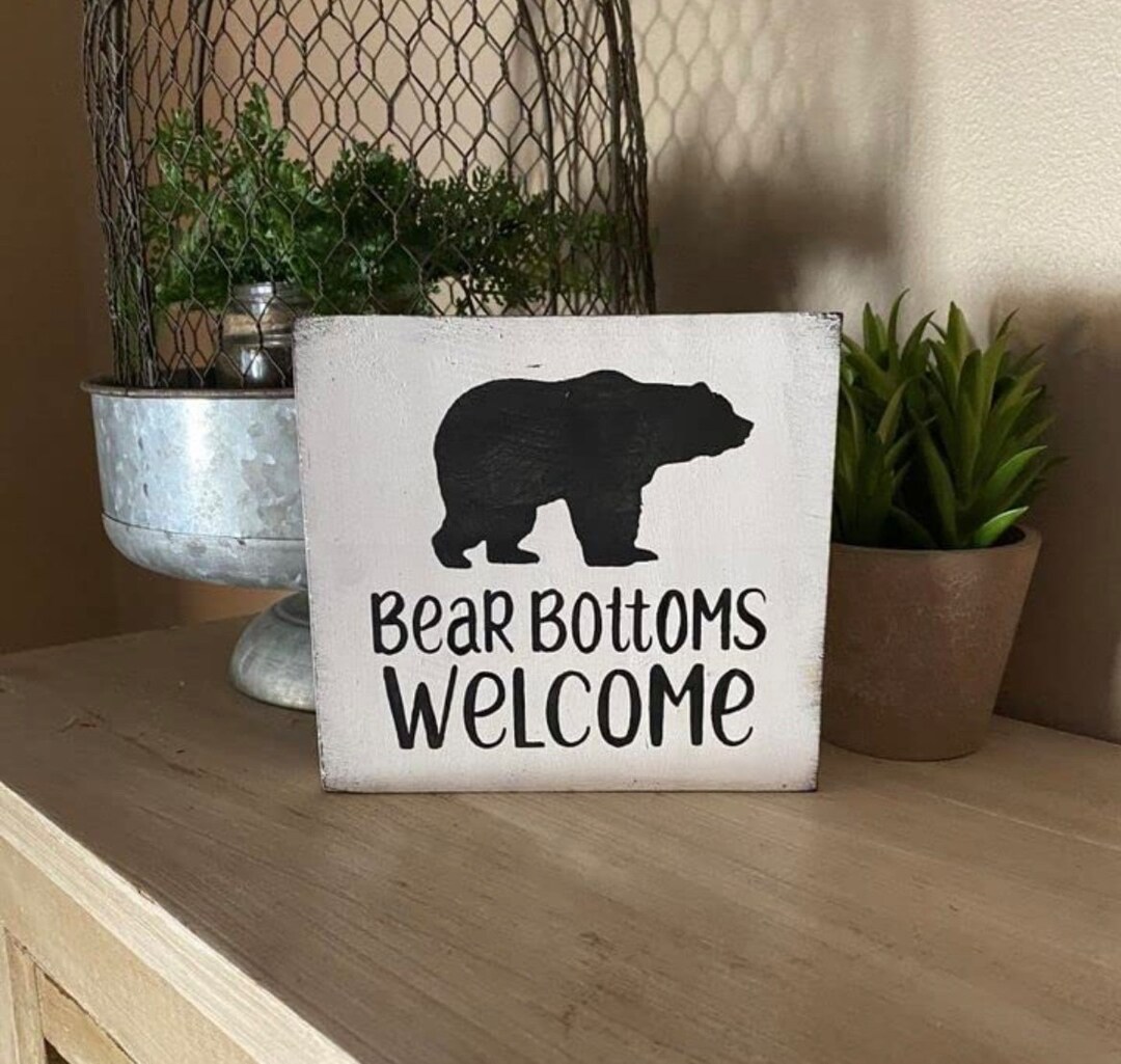Farmhouse Bathroom Bear Bottoms Welcome Bathroom Rustic Wooden Block ...