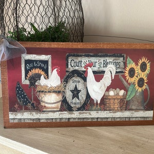 Rooster Sunflower Rise Shine Count Blessings Country Kitchen Sign - Etsy