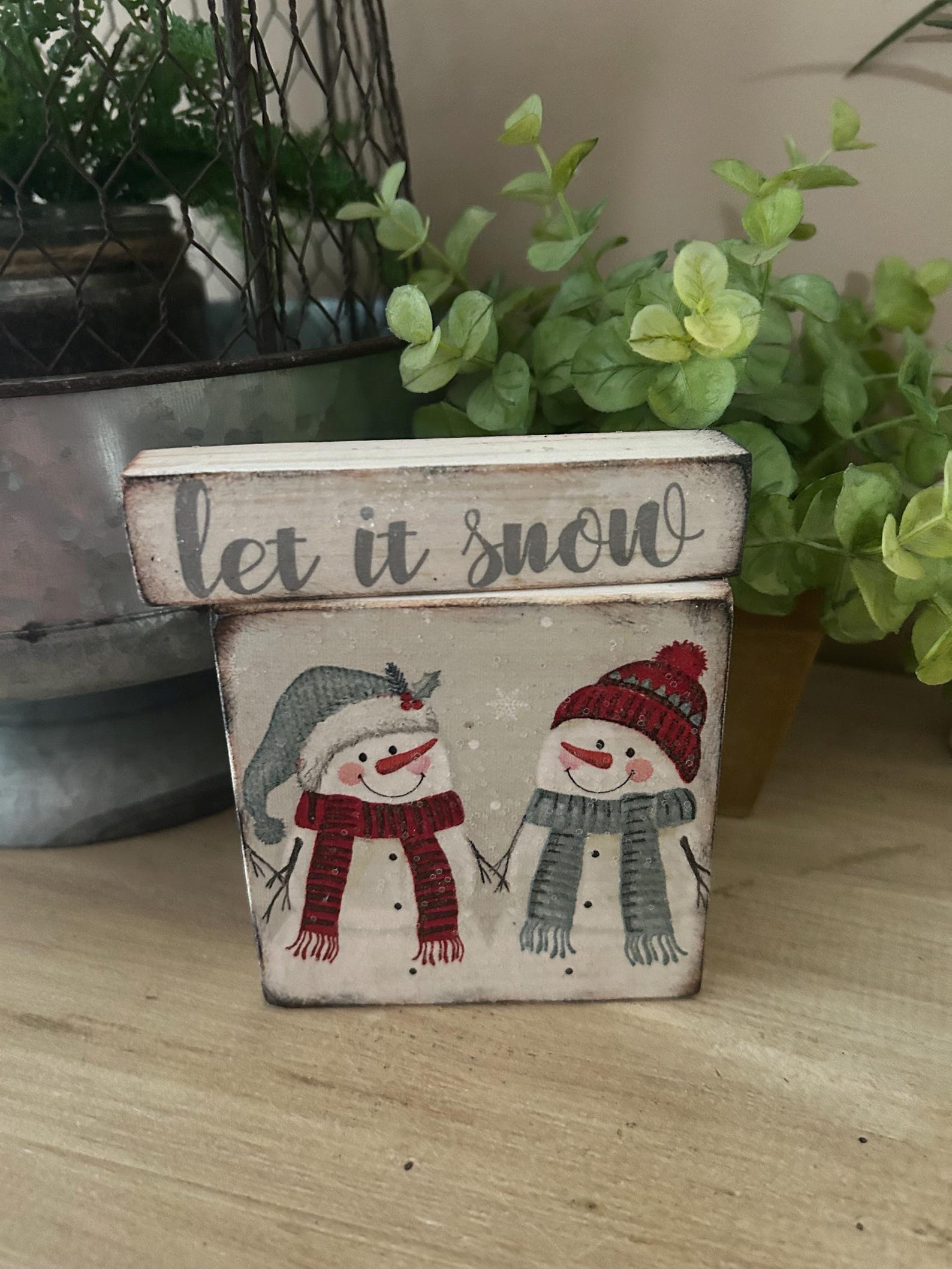 Snowman Let It Snow Mini Wooden Block Set :christmas Tiny Tier Tray ...