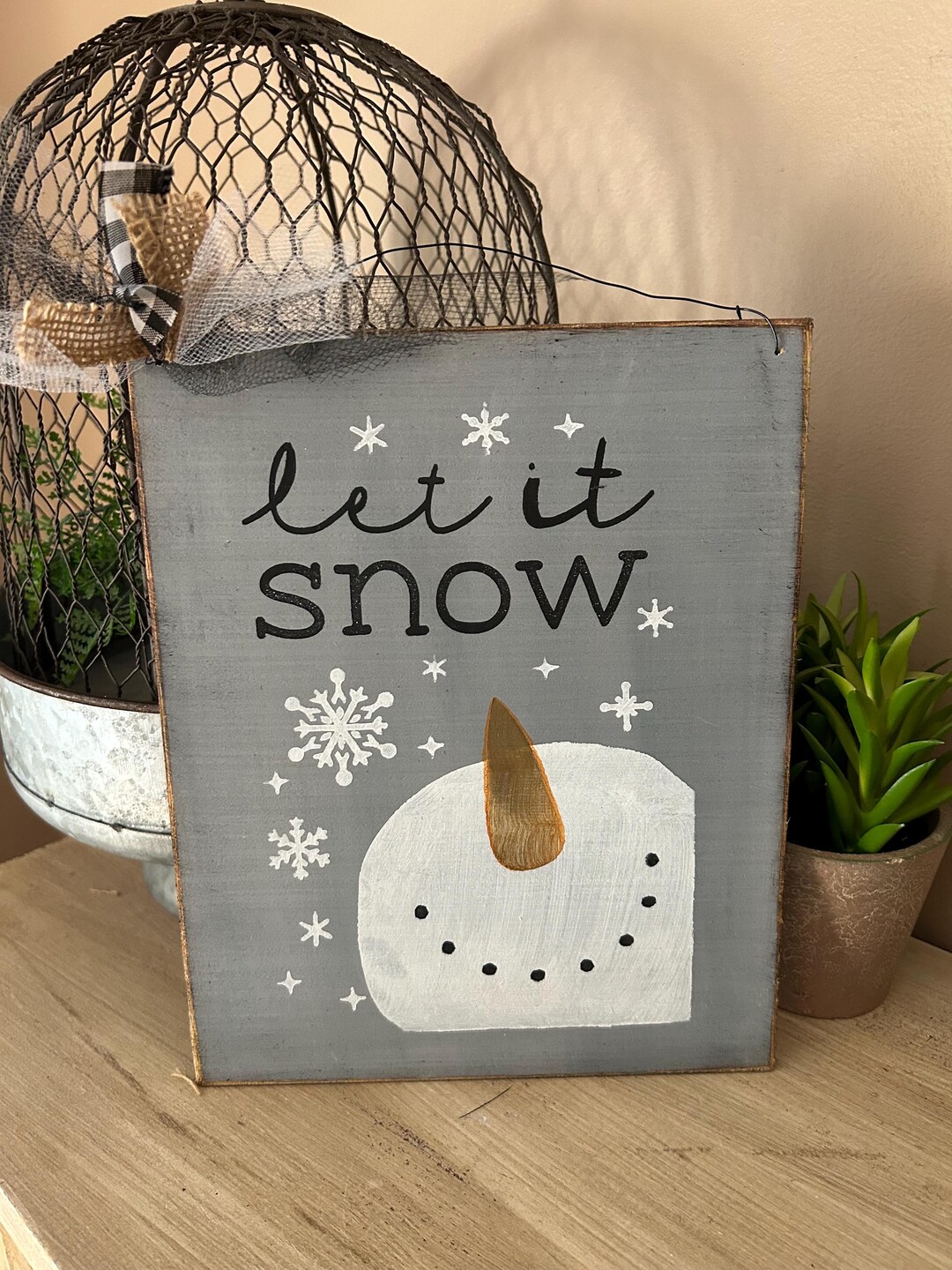 Let It Snow Cute Snowman Winter Christmas Wooden Plaque Sign Choose ...