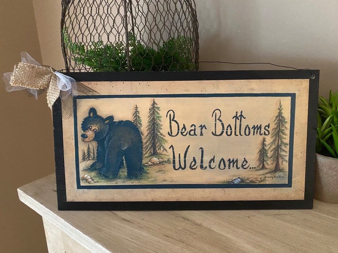 Bear Bottoms Welcome Cabin Bath Bathroom Wooden Wall Decorative Country ...
