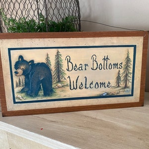 Bear Bottoms Welcome Cabin Bath Bathroom Wooden Wall Decorative Country ...