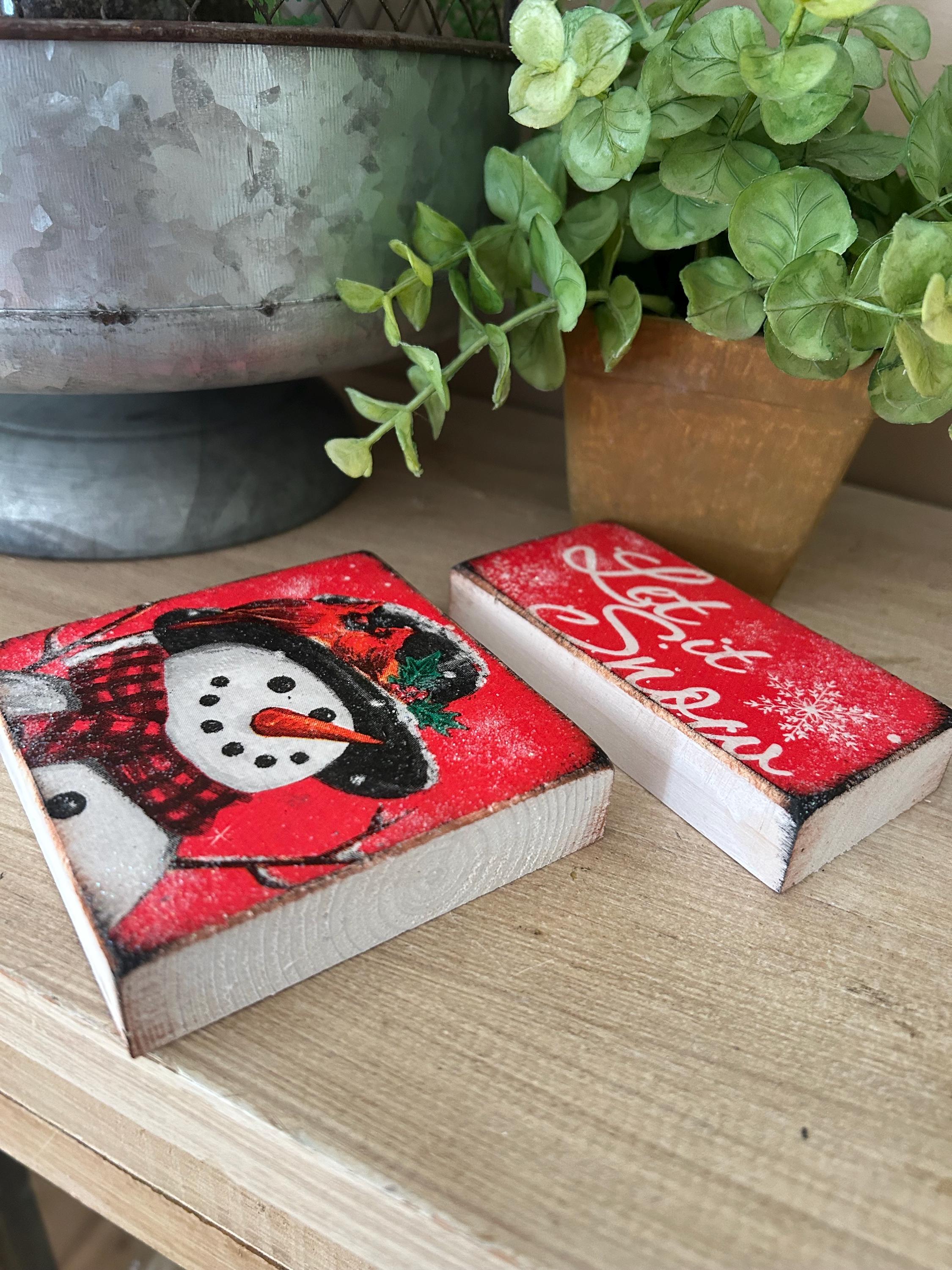 Snowman Let It Snow Mini Wooden Block Set :christmas Tiny Tier Tray ...