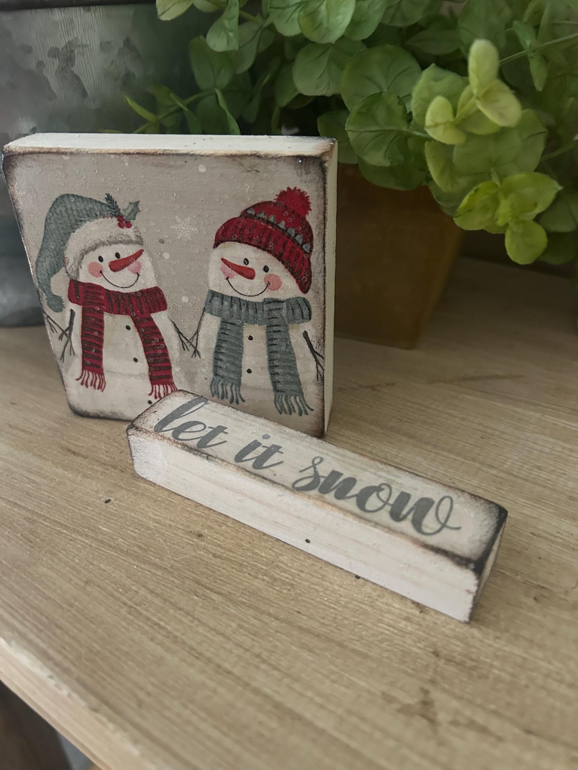 Snowman Let It Snow Mini Wooden Block Set :christmas Tiny Tier Tray ...