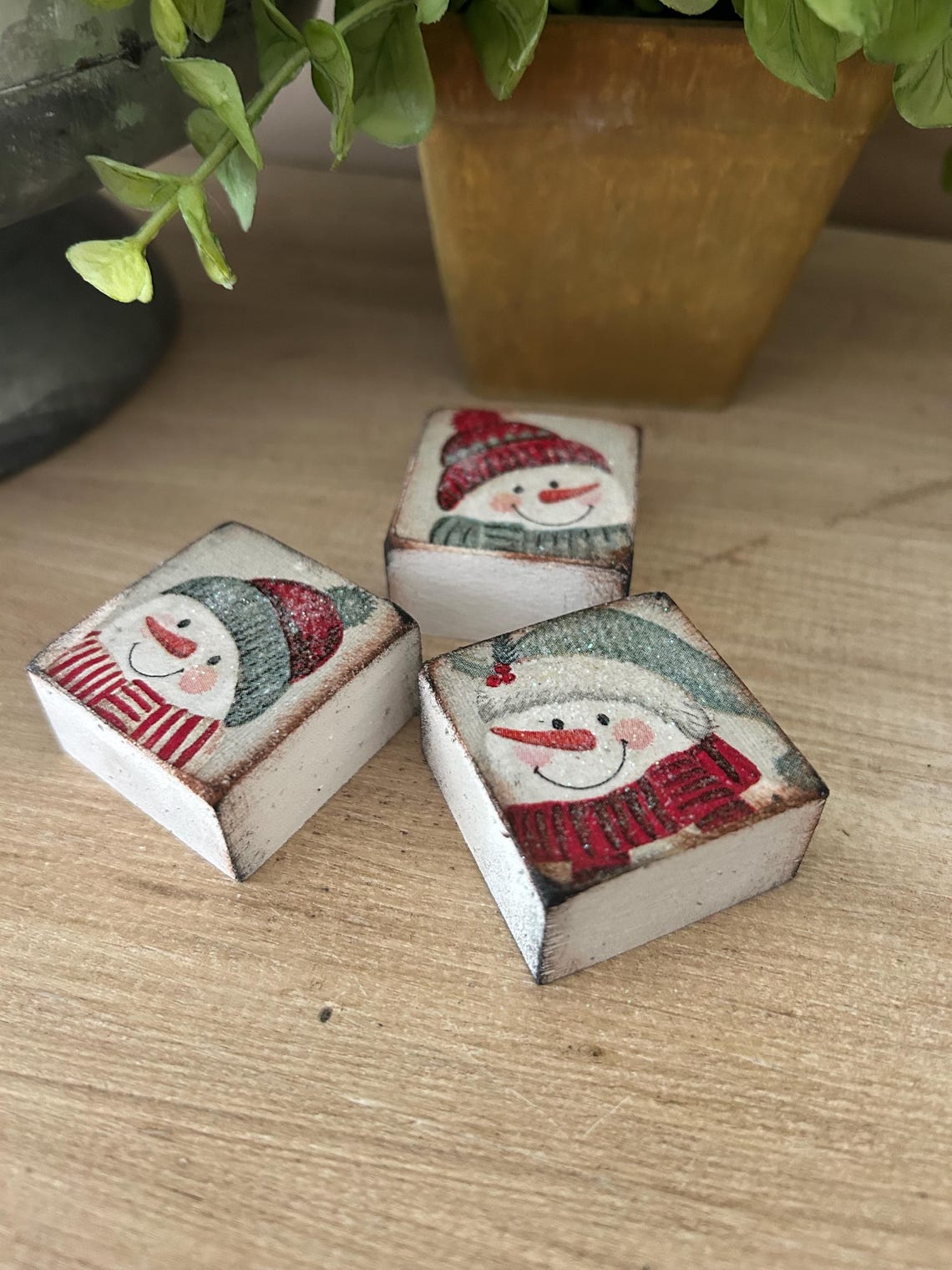 Snowman Christmas Winter Mini Wooden Blocks - Etsy