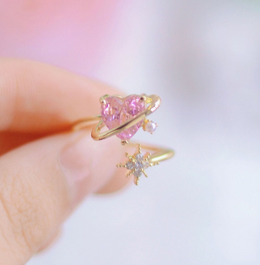 Pink Heart Ring Fairy Ring, Ethereal Pink Ring, Gemstone Heart Ring ...