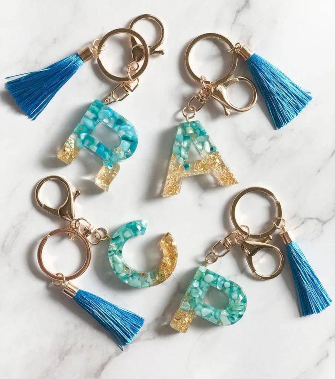 Resin Alphabet Keychain With Agate Chips 26 Letter Available - Etsy