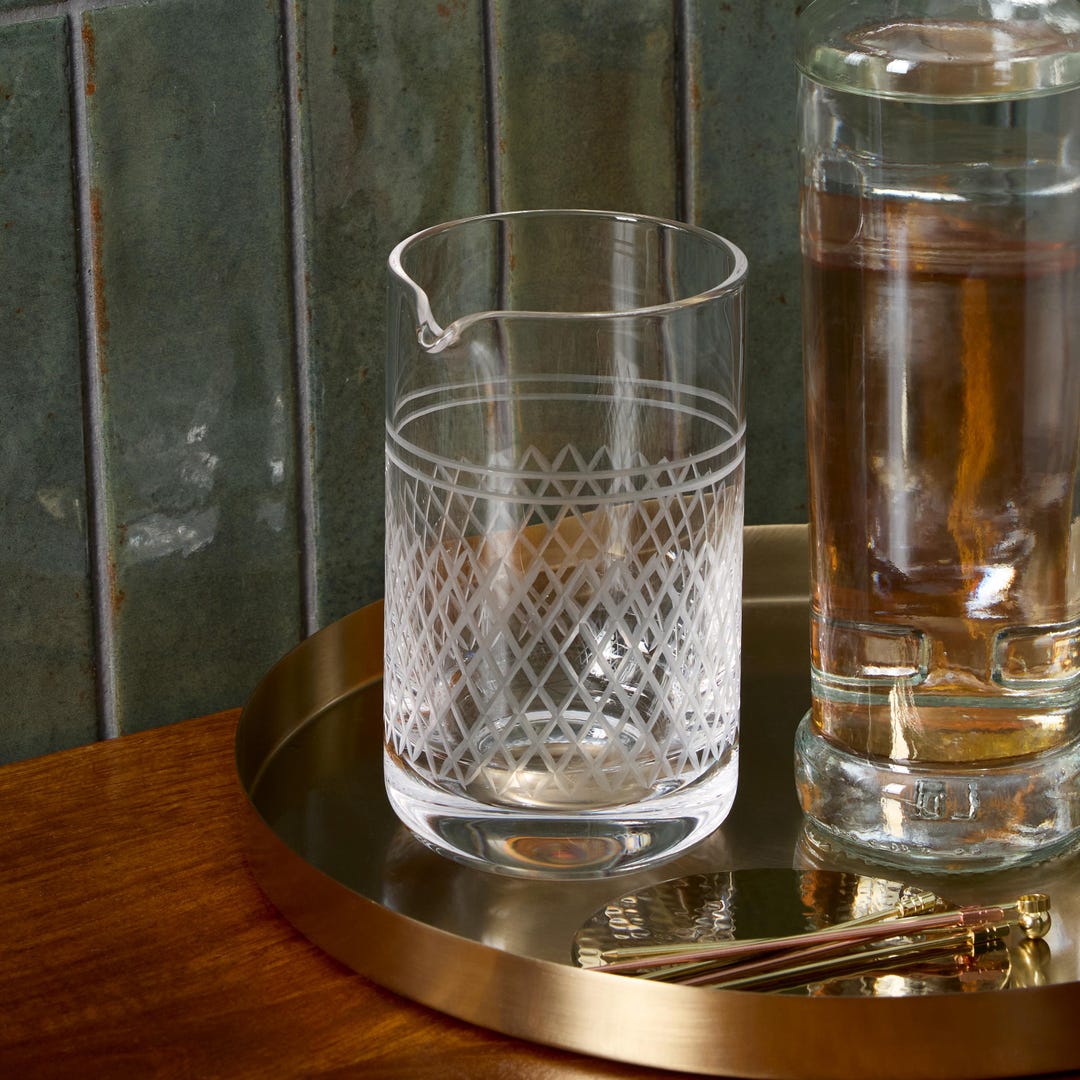 Crystal Cocktail Mixing Glass: Seamless 20oz Barware With Diamond Cut ...