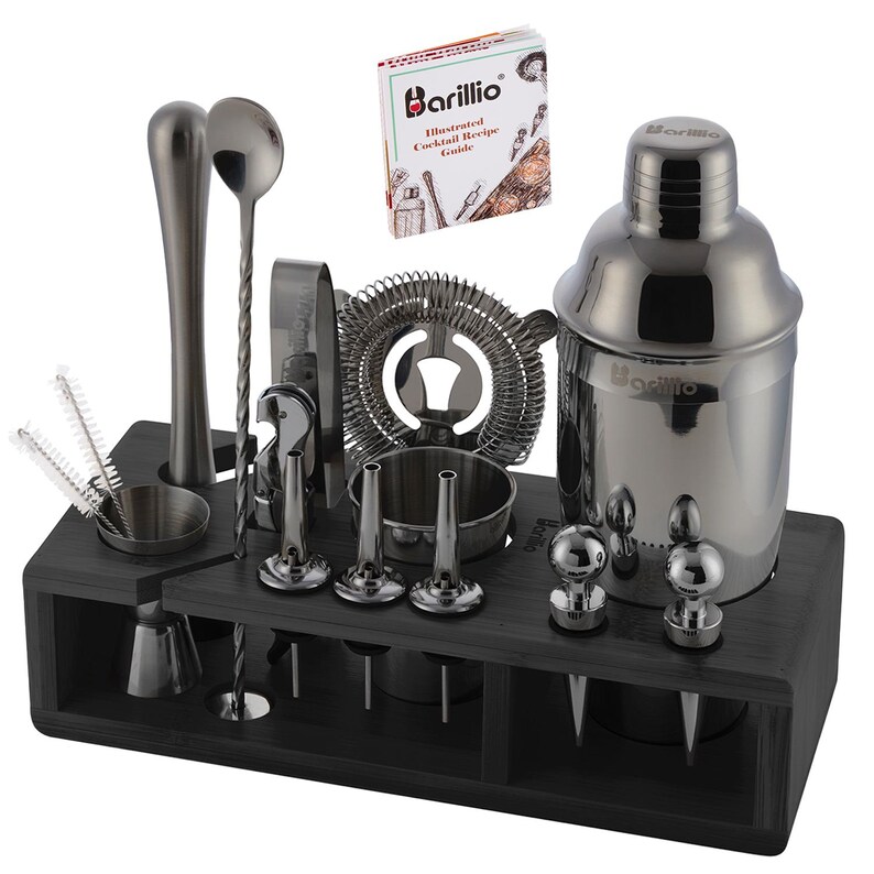 23-piece Cocktail Shaker Set: Stainless Steel Bartender Kit With Black ...