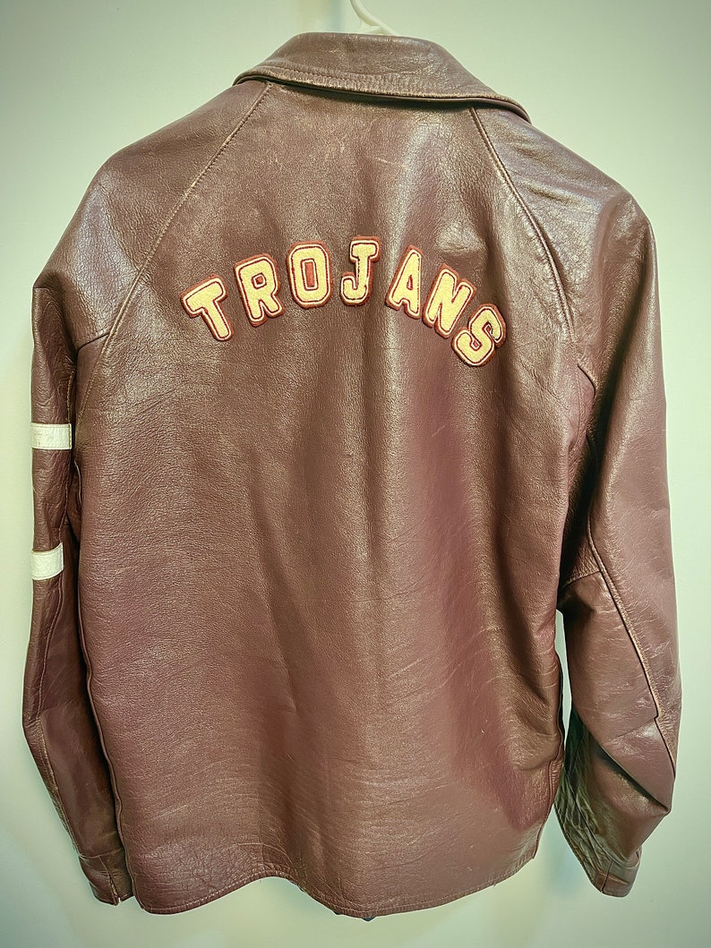 High School Leather Varsity Jacket Trojans Vintage 1974 - Etsy