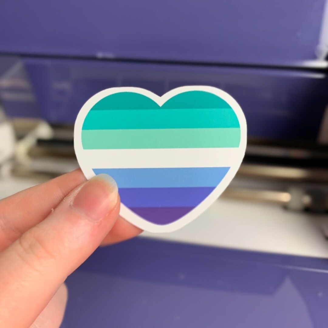 LGBTQIA+ Gay Men Pride Flag Heart Sticker, Laptop Sticker, Indoor Use ...