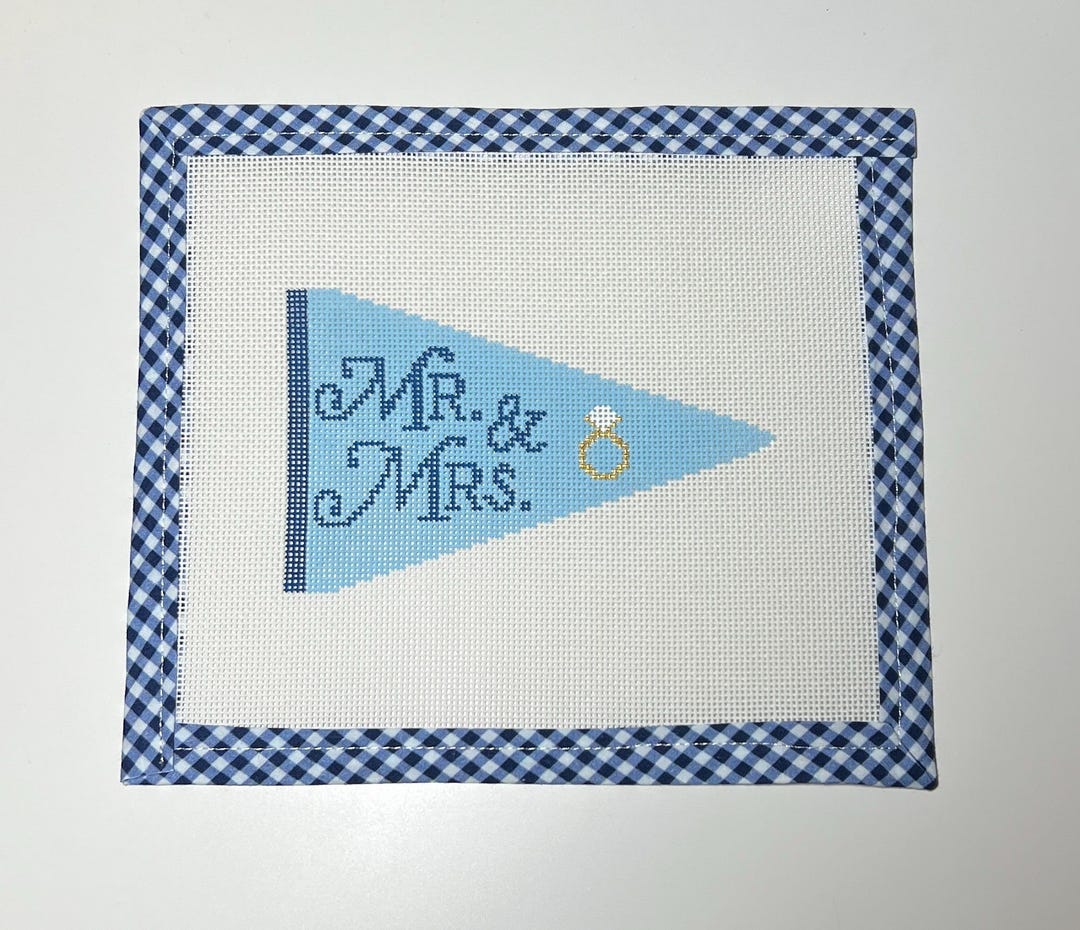 Mr. and Mrs. Wedding and Engagement Flag Handpainted Needlepoint Canvas ...
