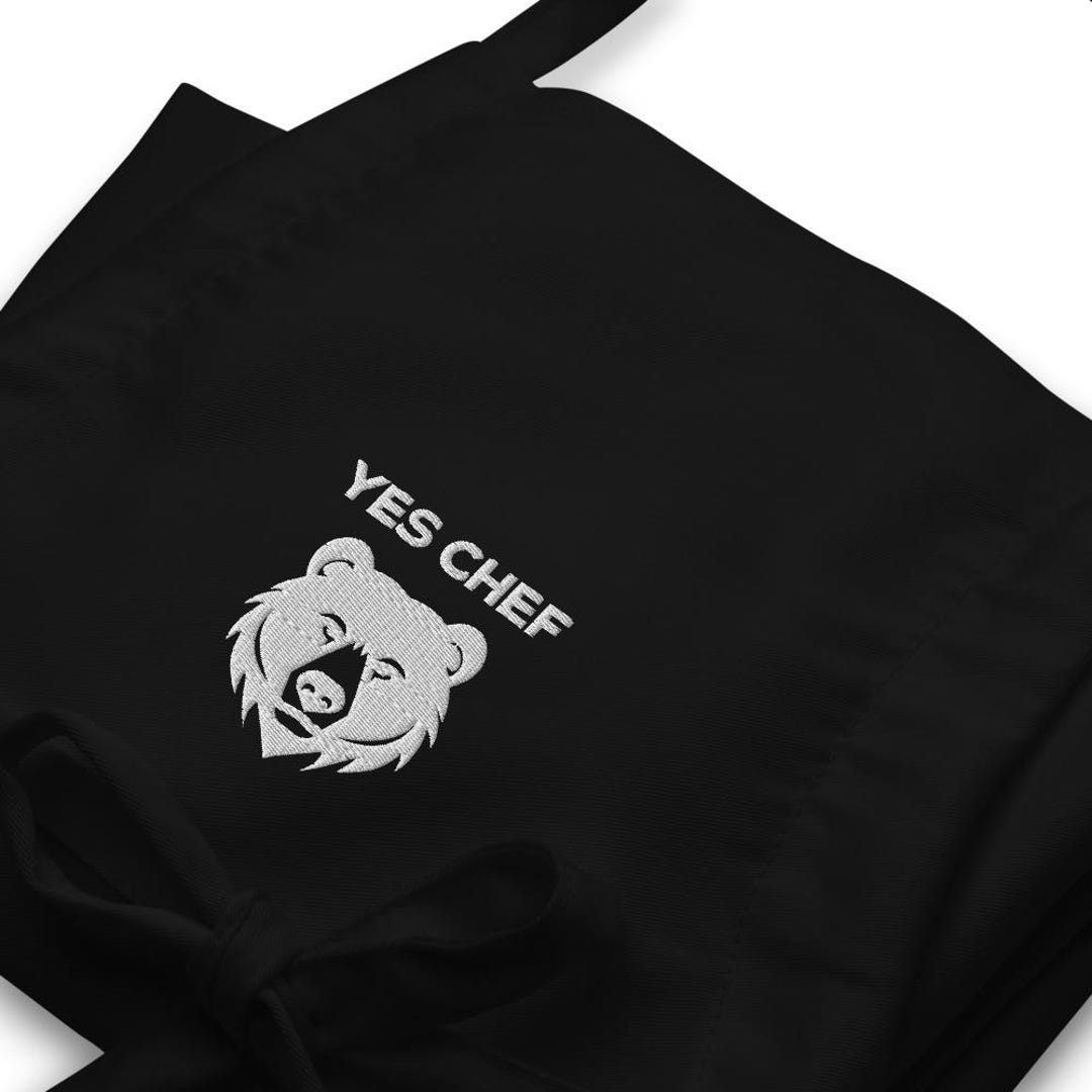 Yes Chef & Bear Embroidered Apron Black | Two-pocket Adjustable Apron ...