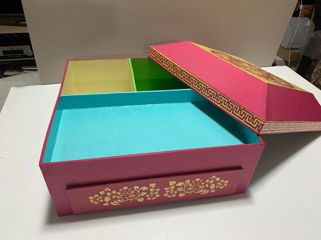 Handmade Traditional Korean Hanji Colorful Square Organizer Sewing Box ...