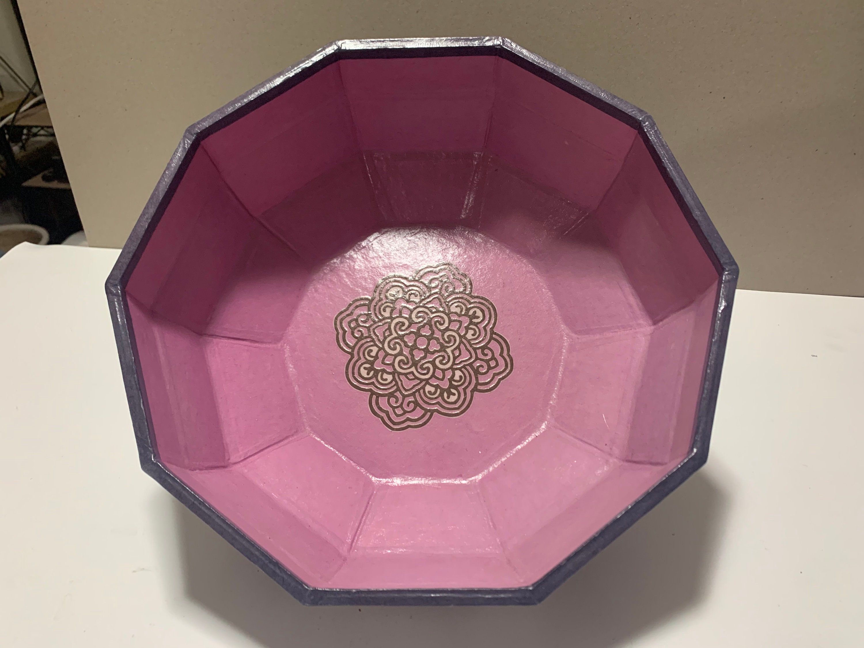 Handmade Traditional Korean Hanji Pink and Purple Decagon Bowl With ...