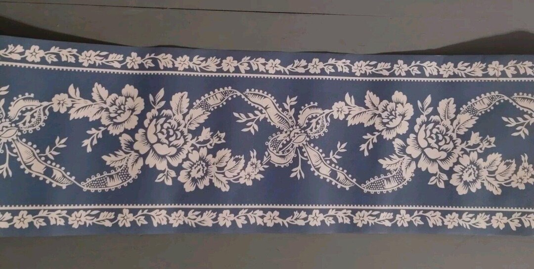Nostalgia Wall Border - Ocean Blue - Floral Ribbons - New Old Stock - 5 ...