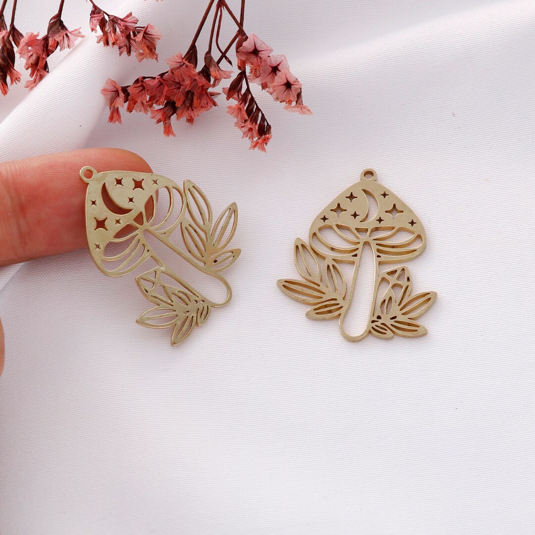 Raw Brass Mushroom Charms, Laser Cut Charms, Brass Earring Pendants ...