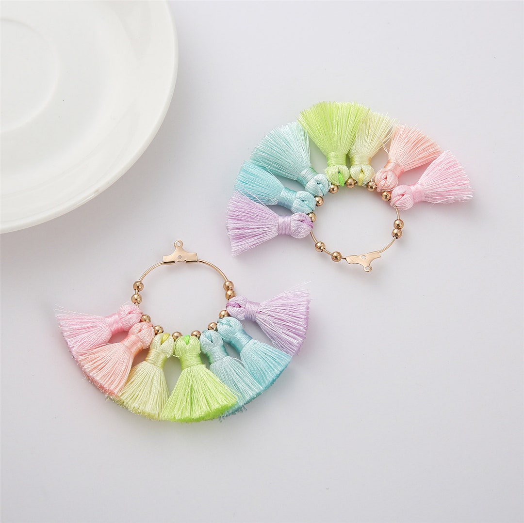 2pcs Rainbow Tassel Pendant,fan Shape Silky Tassels Charm,jewelry ...