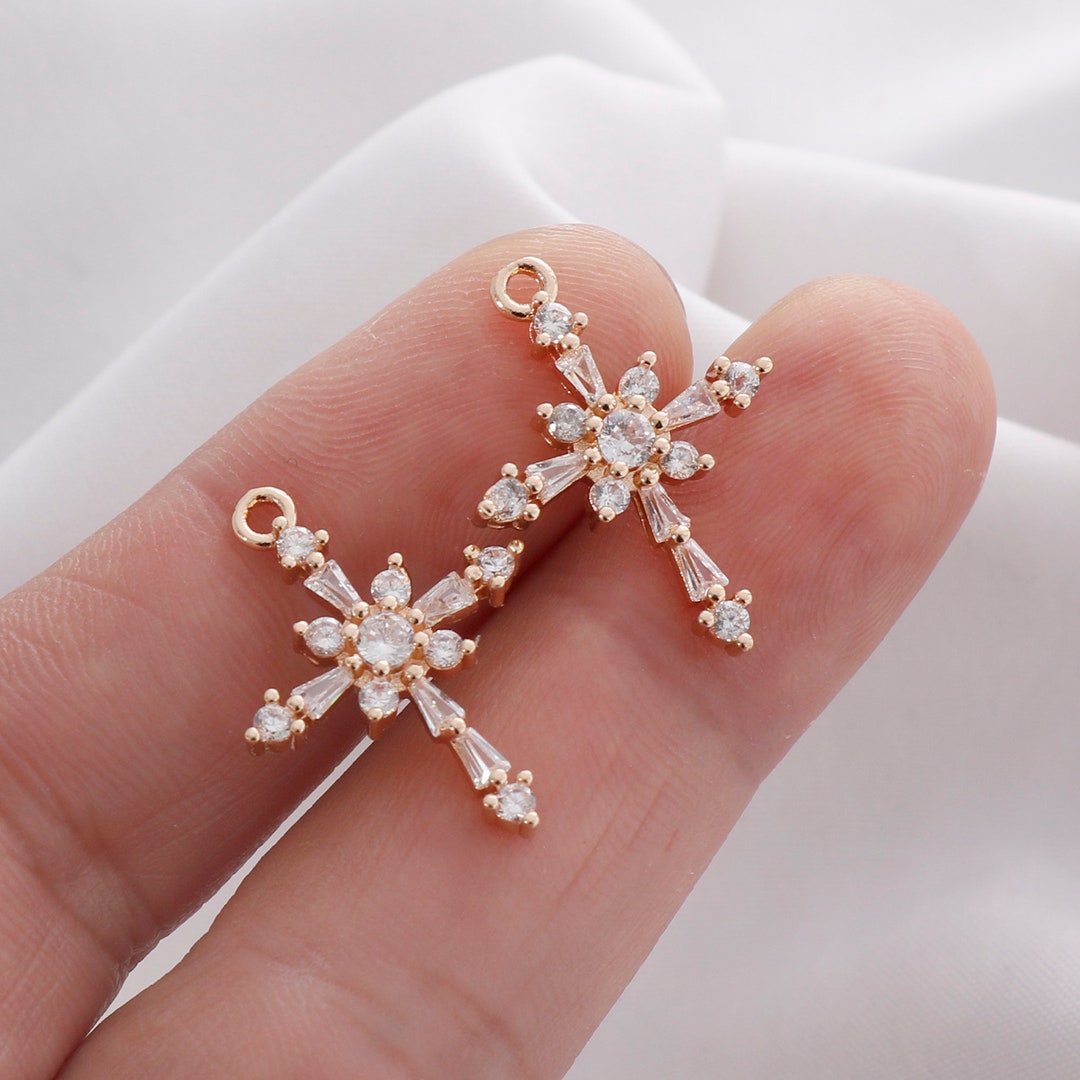 Zircon Pave Cross Charm: Brass Jewelry Making Accessory (0.93x0.67 In ...