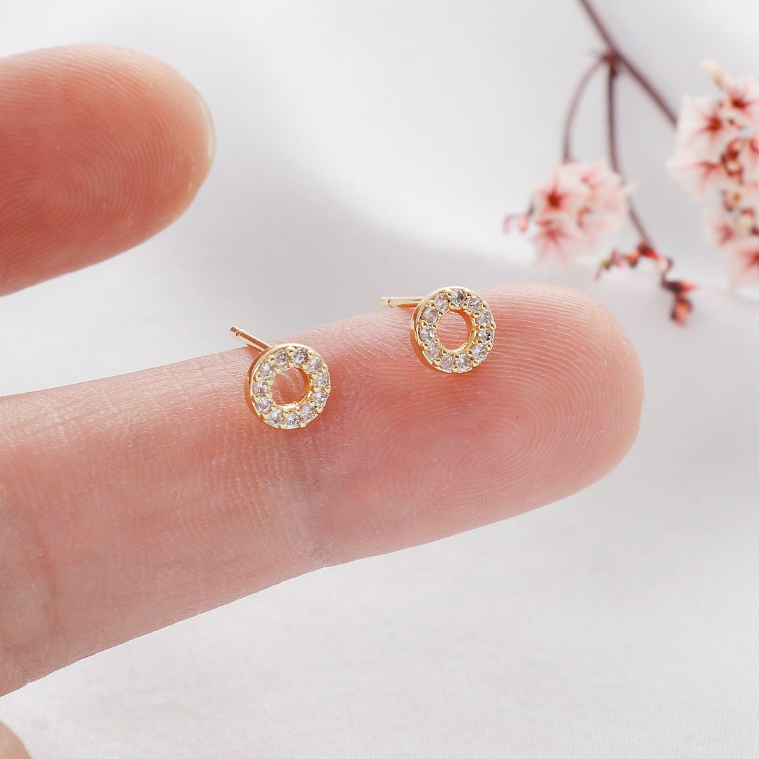 4pcs Real Gold Plated Zircon Earrings , Roundr Ear Stud, CZ Pave Round ...