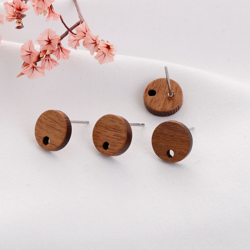 Wood Cabochon Stud Earrings - Etsy