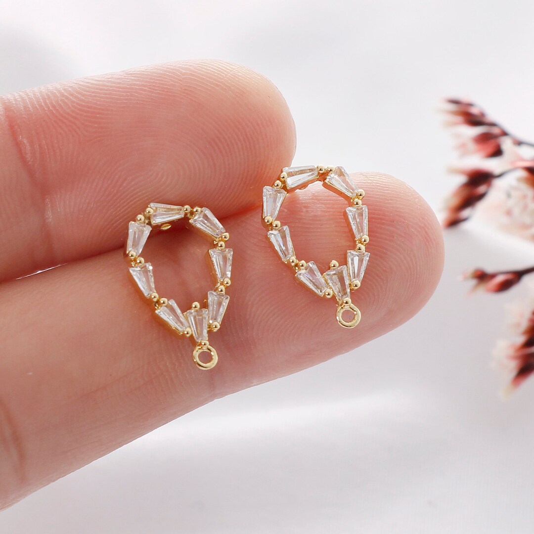 6pcs Real Gold Plated Teardop Earrings , Zircon Teardrop Post, CZ Pave ...