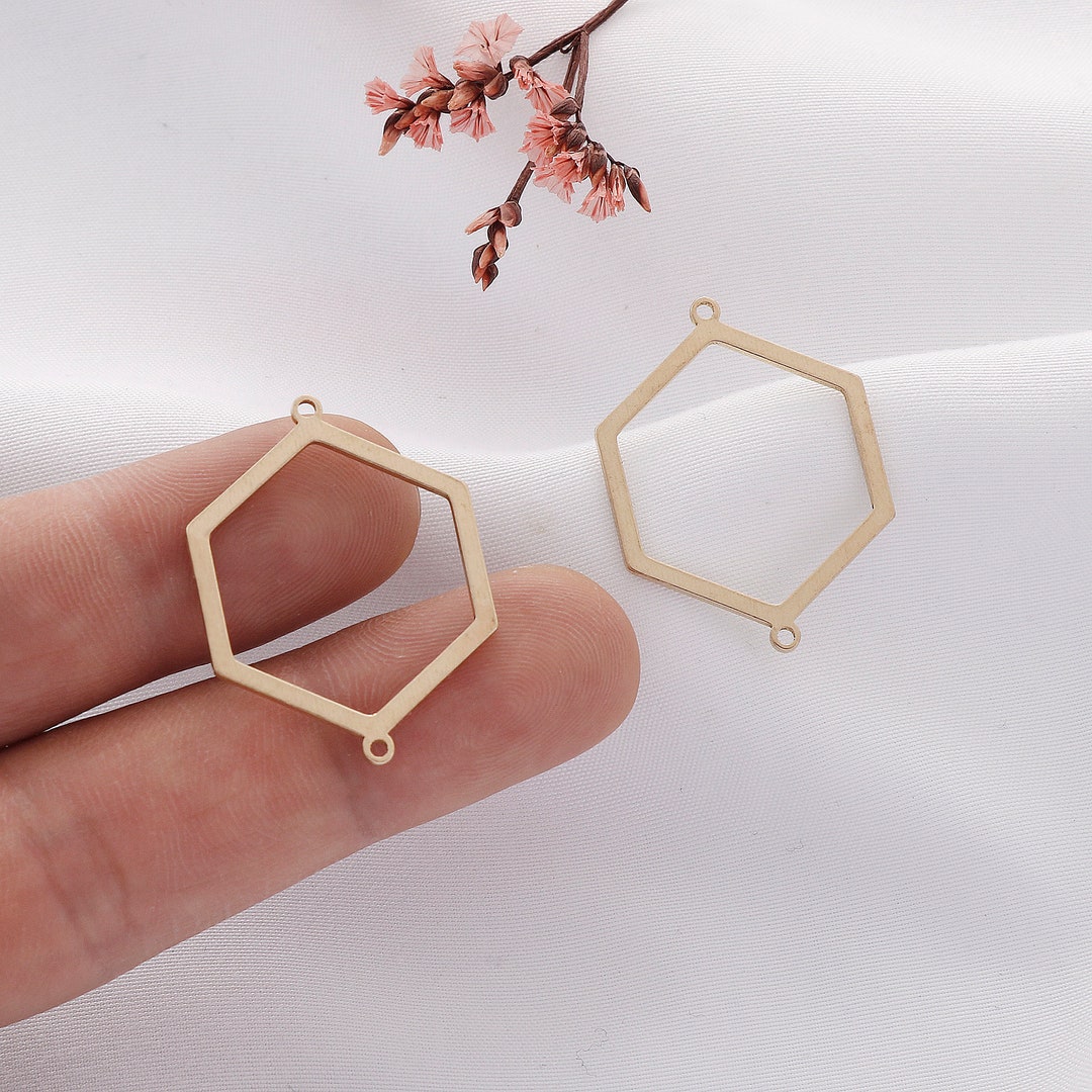 Raw Brass Hexagonal Charm, Brass Geometric Earring Pendant, Brass Accessories, Earring ...