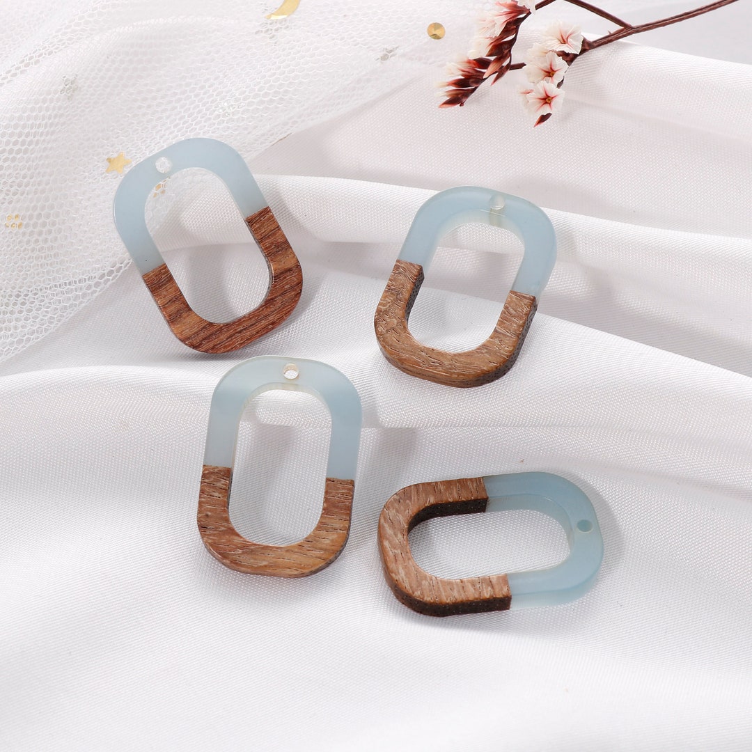 Baby Blue Resin and Wood Pendant Charms: Rectangle Accessories - Etsy