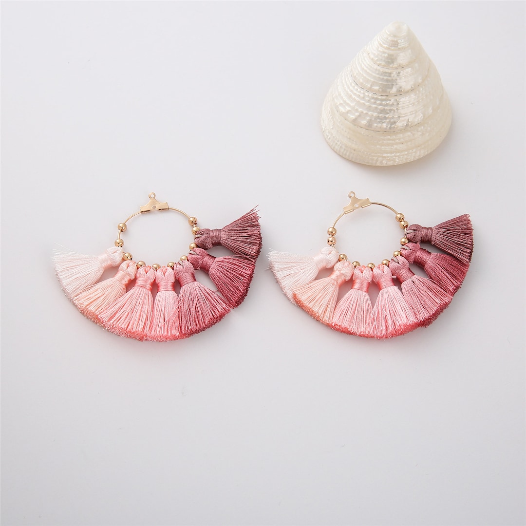 2pcs Rainbow Tassel Pendant,fan Shape Silky Tassels Charm,jewelry ...