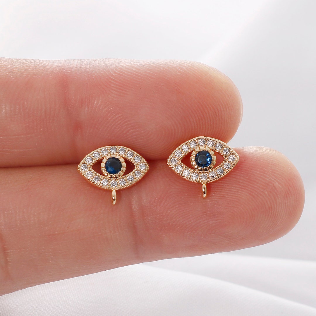 Gold Plated Evil Eye Earrings: CZ Pave, Nickel Free (2pcs) - Etsy