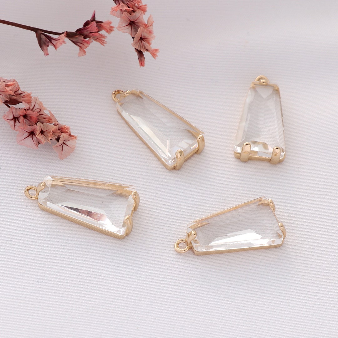 10 Pieces Vintage Glass Charms, Clear Trapezoidal Pendants, Geometric ...