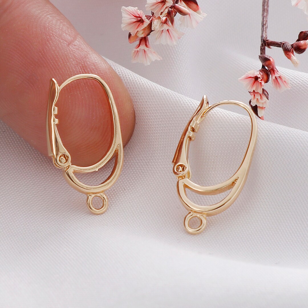6pcs Real Gold Plated French Lever Back Earrings, Oval Ear Wire, Ear ...