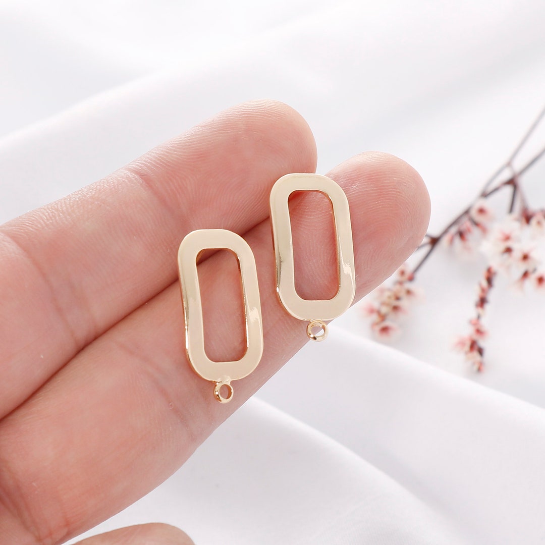 2/10pcs Real Gold Plated Rectangle Earrings, Hollow Ear Stud, Jewelry ...