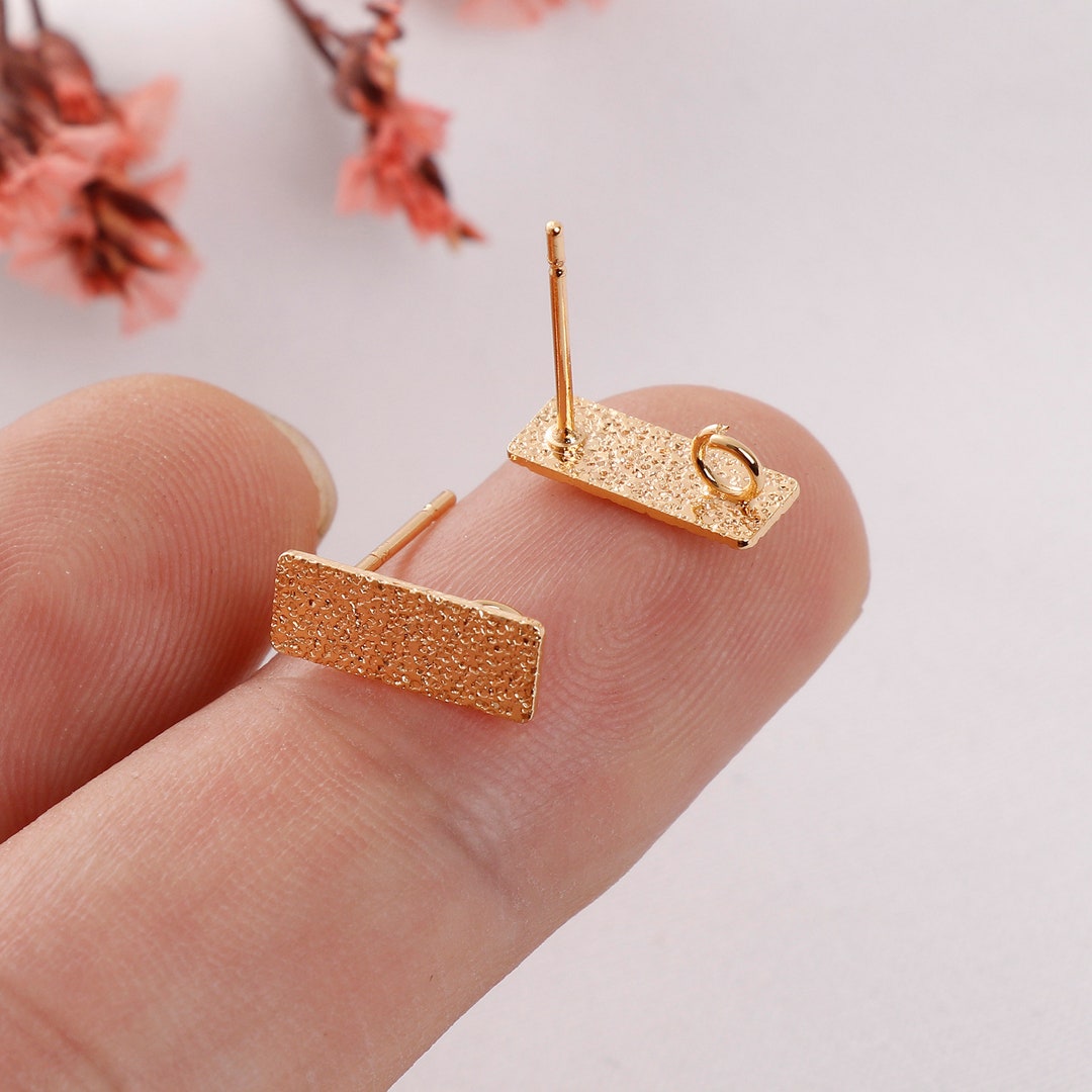 6pcs Gold Plated Rectangular Stud Earrings, Teardrop Posts, Connectors ...
