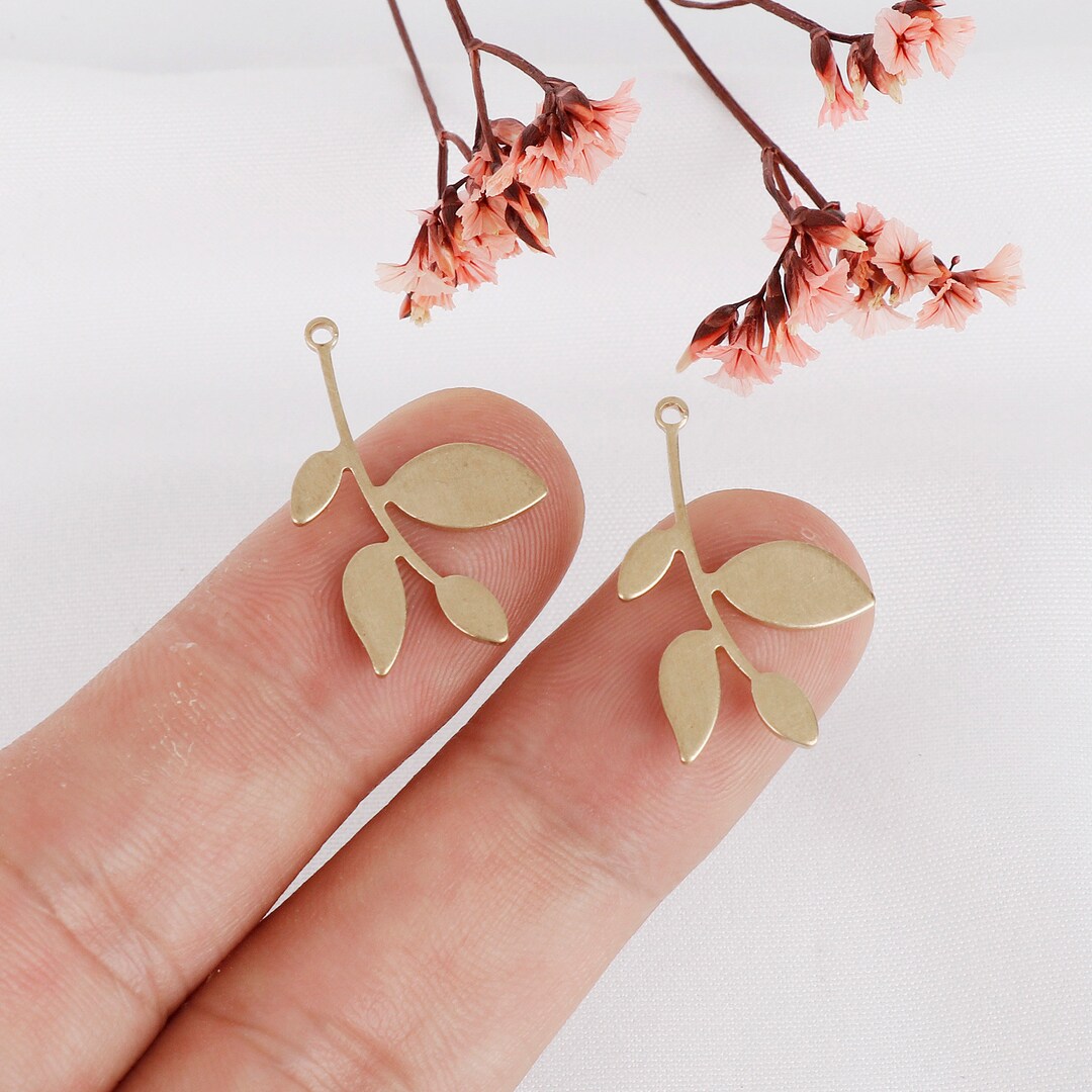 Raw Brass Tree Leaf Charm, Brass Leaf Earring Charms, Brass Accessories, Earring Connectors ...