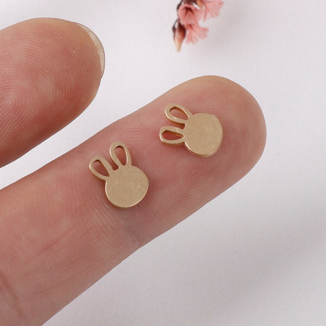 Raw Brass Rabbit Head Charm, Minimalist Copper Laser Earring Pendant ...