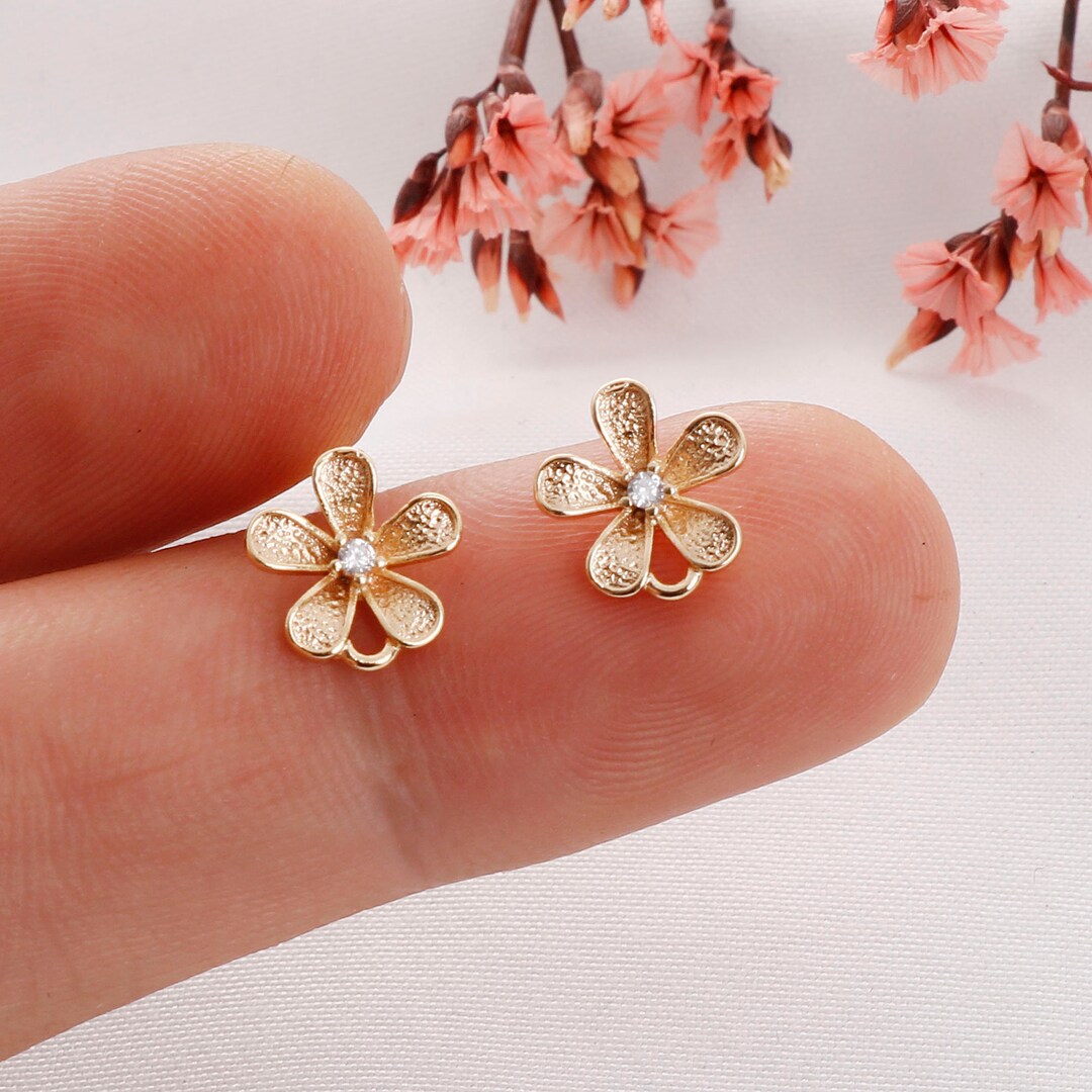 10pcs Real Gold Plated Flower Earrings, Ear Wire, Flower Earrings ...