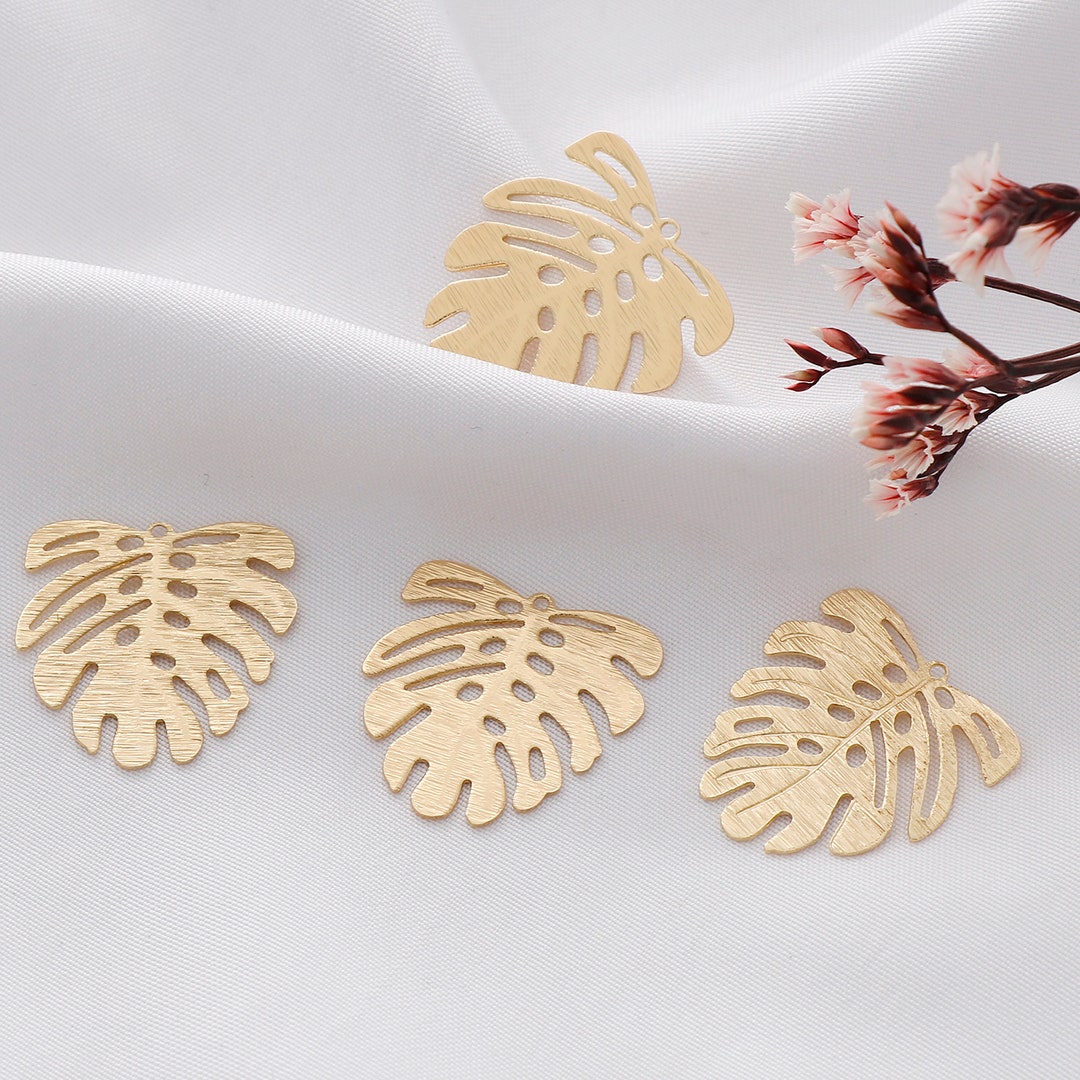 10pcs Real Gold Plated Leaves Charm, Monstera Charm, Plant, Jewelry ...