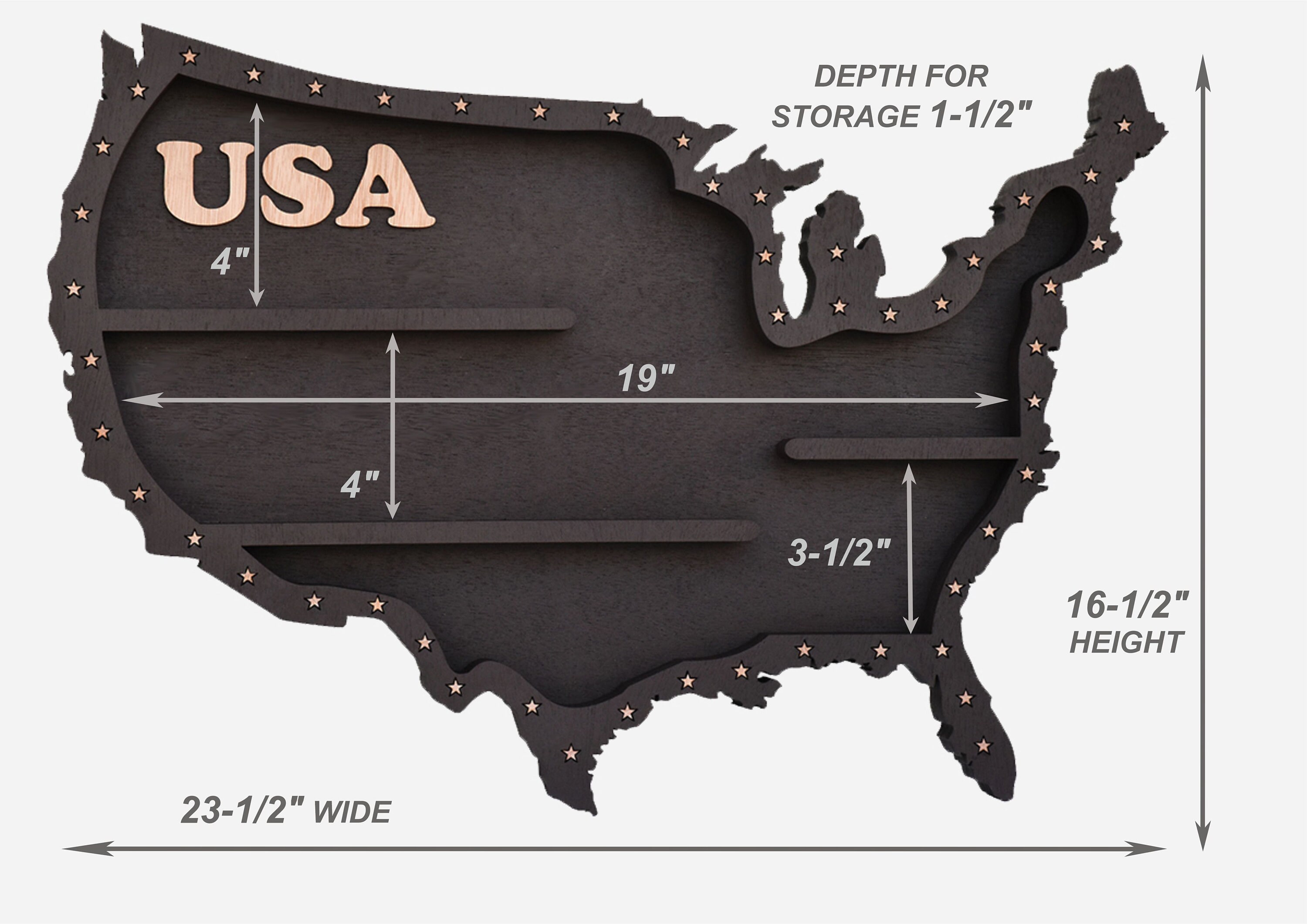 USA Map Crystal Shelf, Crystal Display , USA Map Home Decor, Map Wall ...