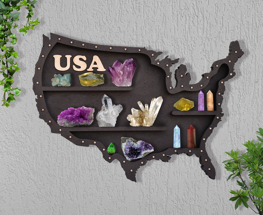 USA Map Crystal Shelf, Crystal Display , USA Map Home Decor, Map Wall ...