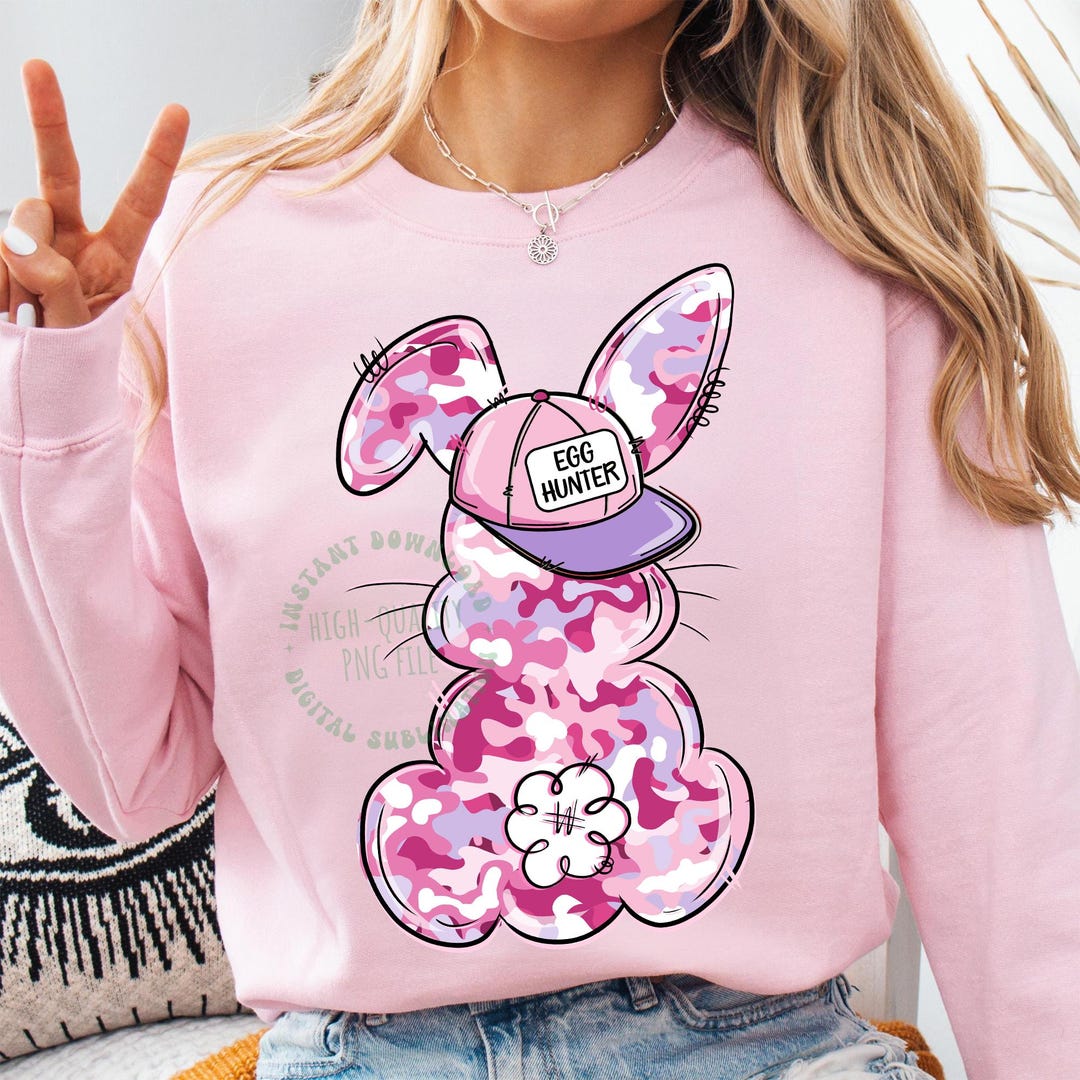 Egg Hunter Camo Easter Bunny Png, Pink Bunny With Cap Easter Png ...