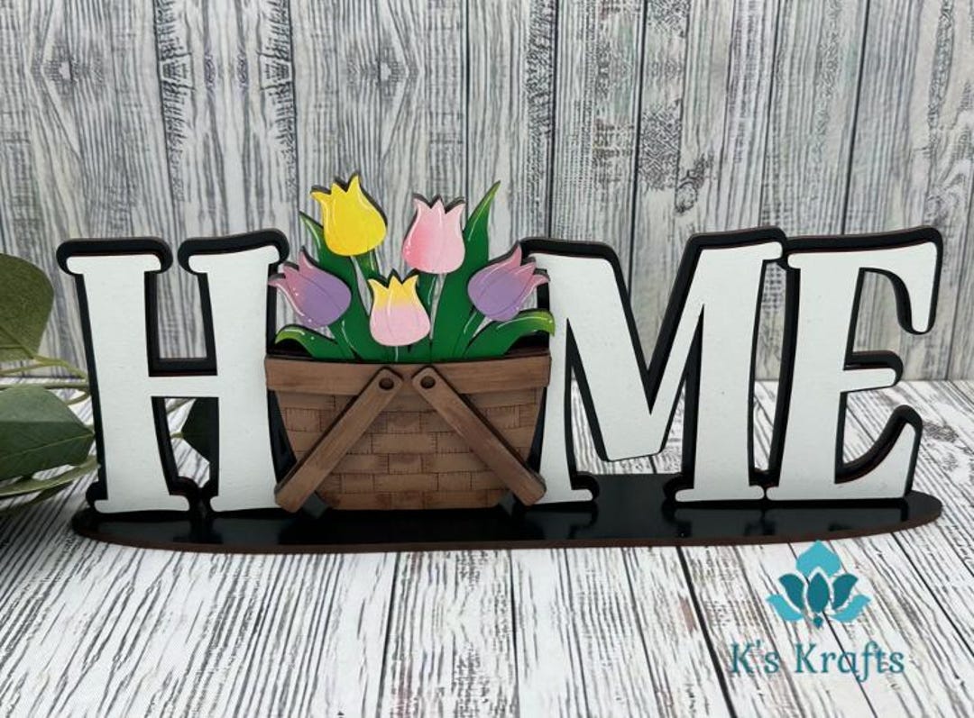 Interchangeable Home Sign With Tiny Flower Basket and 4 Inserts ...