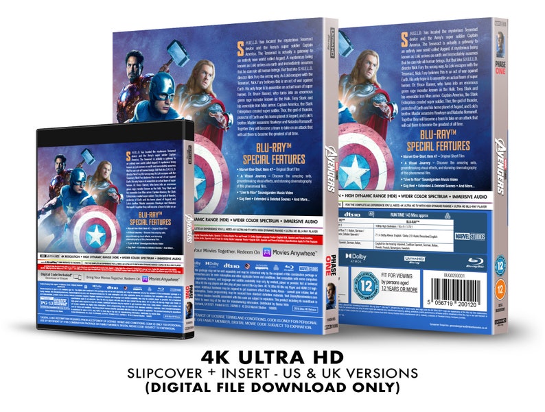 Marvel Studios the Avengers Custom 4K Blu-ray Slipcover + Insert Set ...