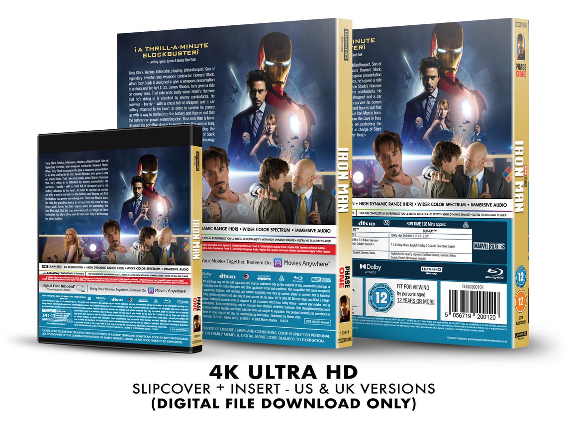 Marvel Studios Iron Man Custom 4K Blu-ray Slipcover + Insert Set ...